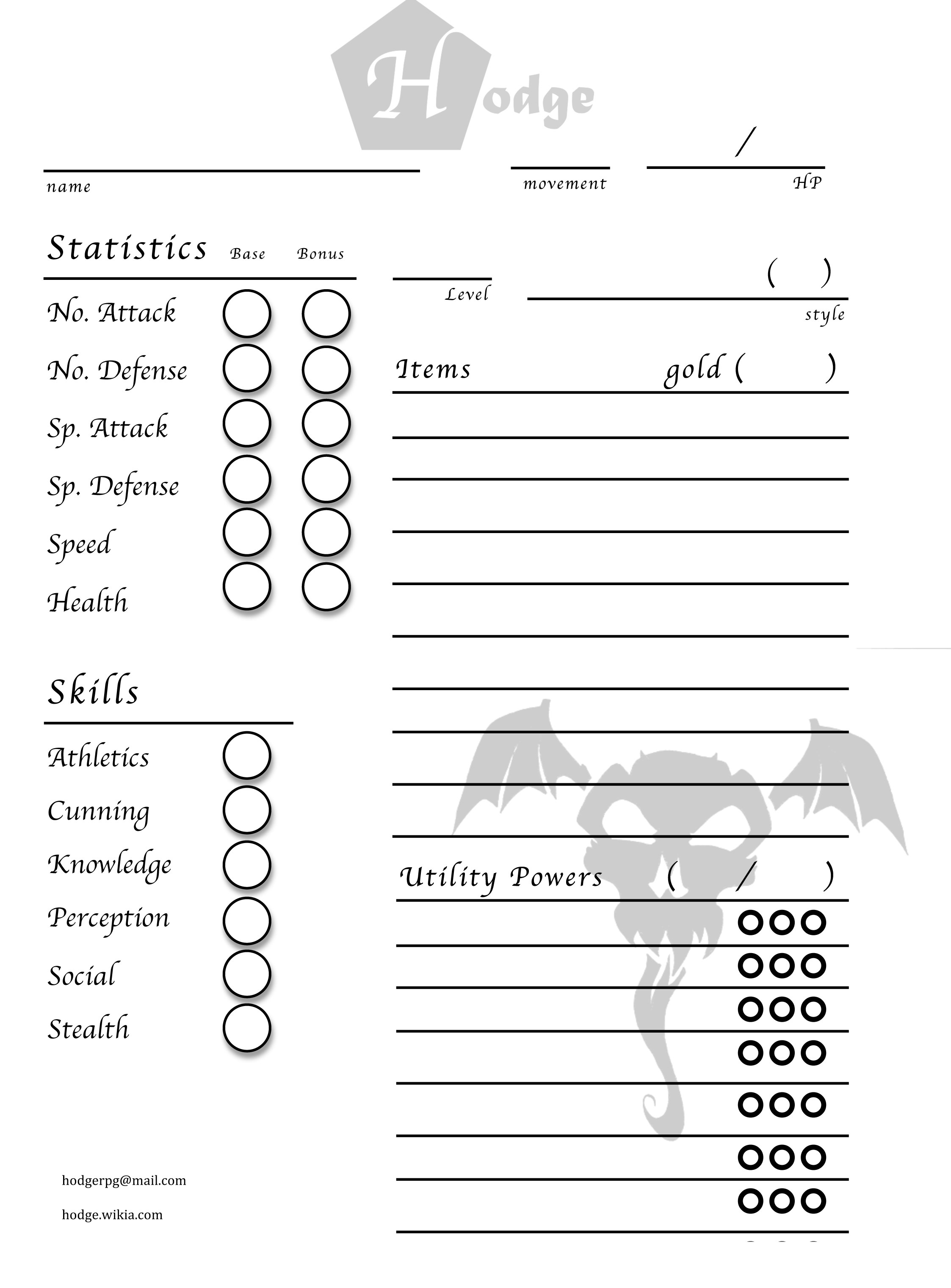Character Creation Hodge Wiki