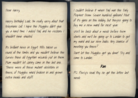 Ronald Weasley's letter to Harry Potter (1993) - Harry Potter Wiki