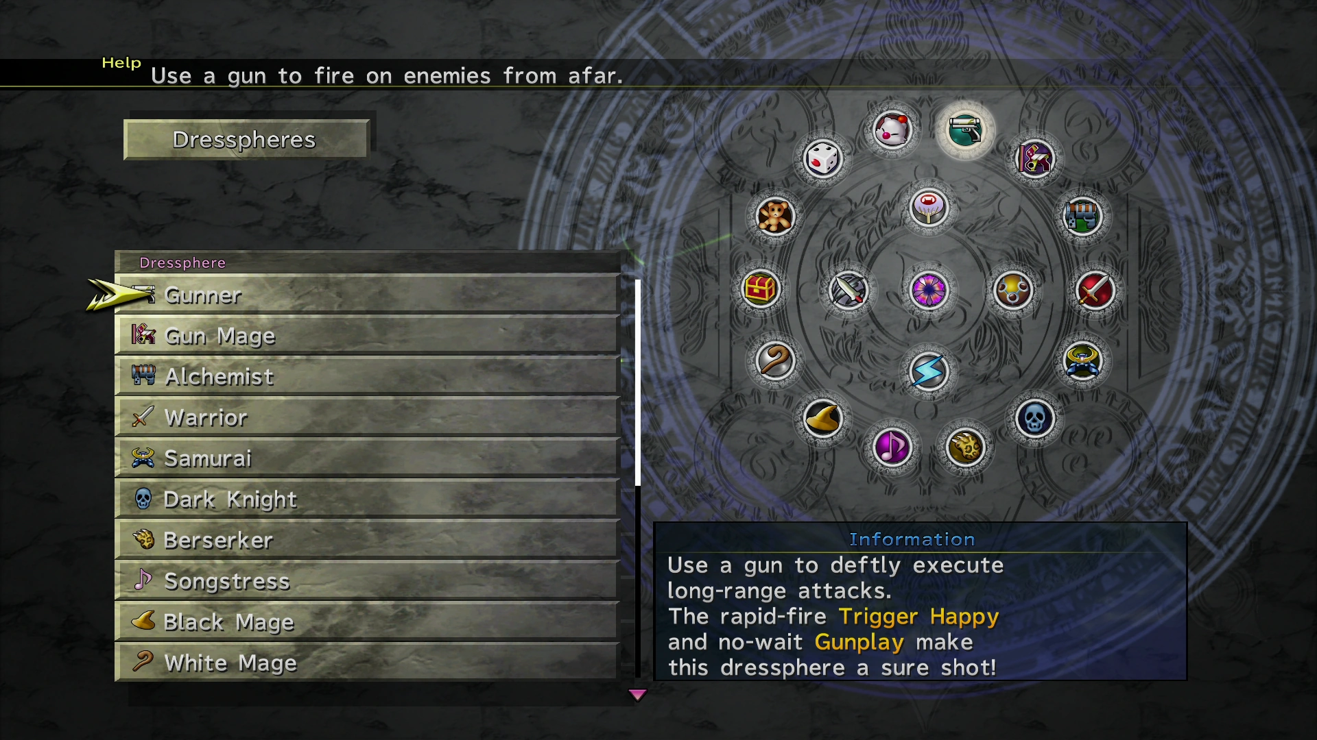 FFX-2 HD Dresspheres Menu