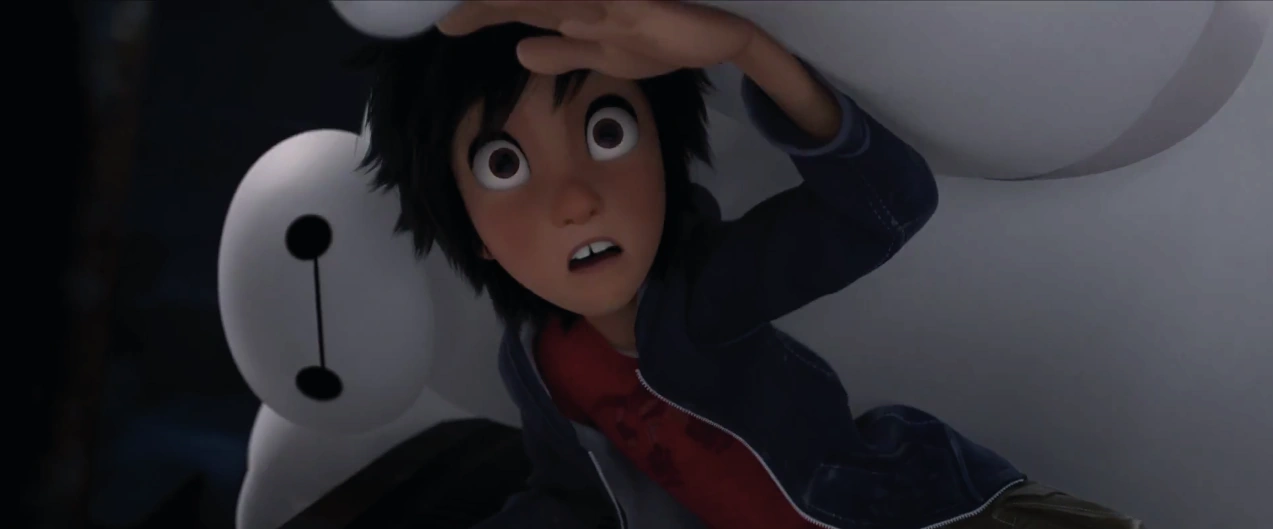 Hiro Hamada and Baymax looked up and saw Yokai the man in the Kabuki ...